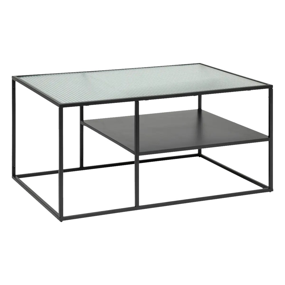 Tavolinë mesi, Adlir, metal/xham i temperuar, e zezë, 90x60x