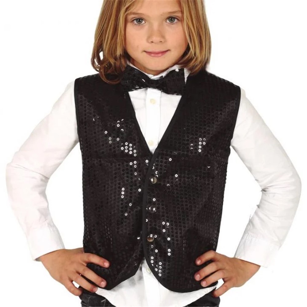 A fancy vest with sequins, black | Megatek