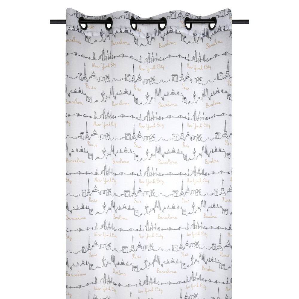 Veil curtain with rings Roadtrip, polyester, white with desi