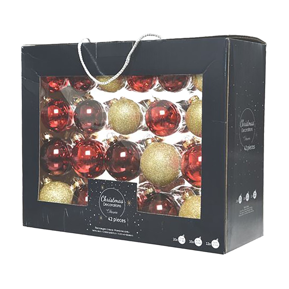 Sferë dekoruese (PK 42), qelq, e kuqe/floriri, dia.7 cm | Me