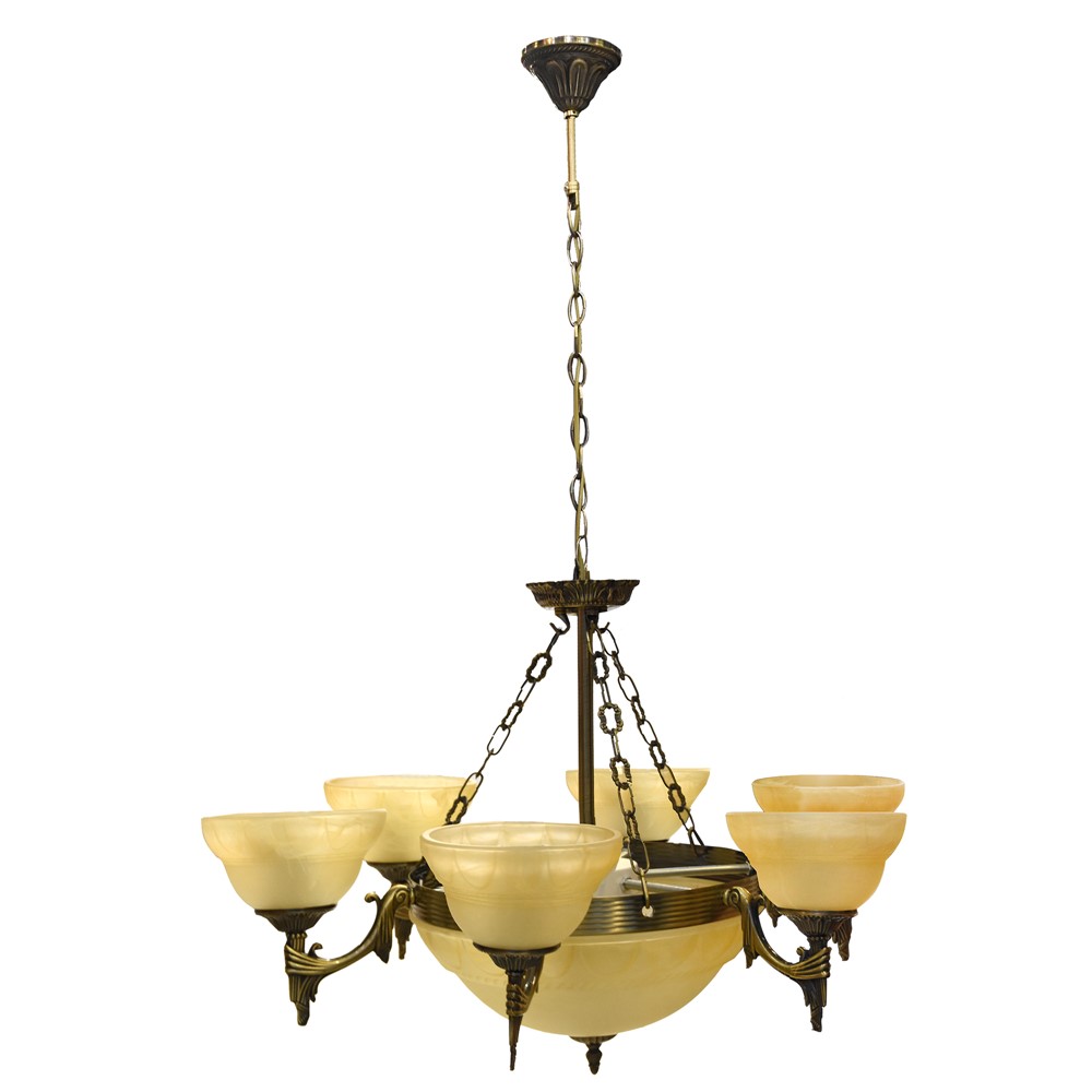 Pending lamp, E27, 5x40W, metal, glass, D74xH100 cm | Megate