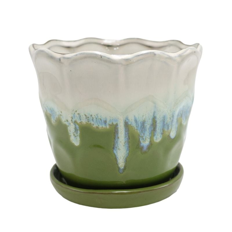 Vazo lulesh, qeramike, jeshile, 15.5x15.5x13.5 cm | Megatek