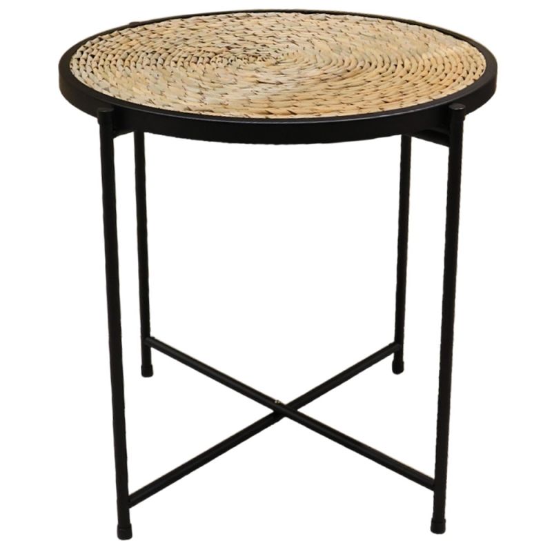 Coffee table, metal/straw, black/natural, 45x45 cm | Megatek