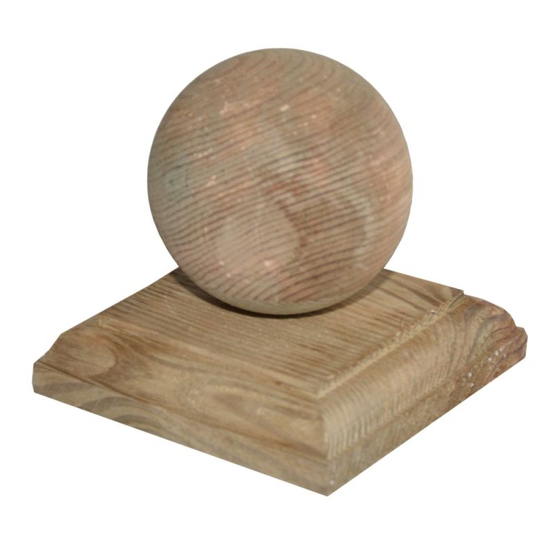 Decorative sphere for pillars, treated wood, 9x9 cm, natural