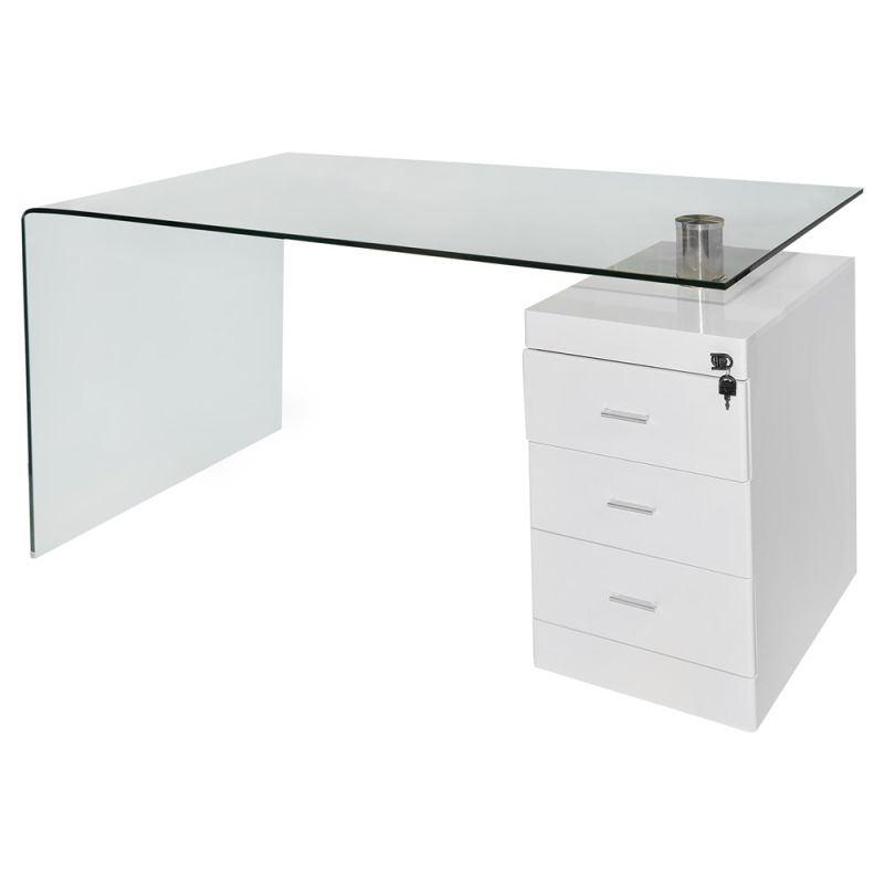 Office table, MILANO, tempered glass structure and MDF, temp