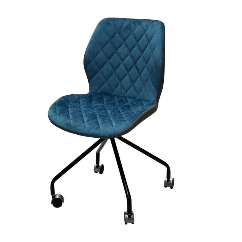 Office chair, metallic structure, textile upholstery, blue,