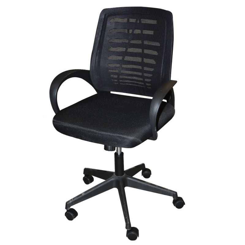 Karrige zyre me rrota, me krahë, strukturë najloni, zezë, 58