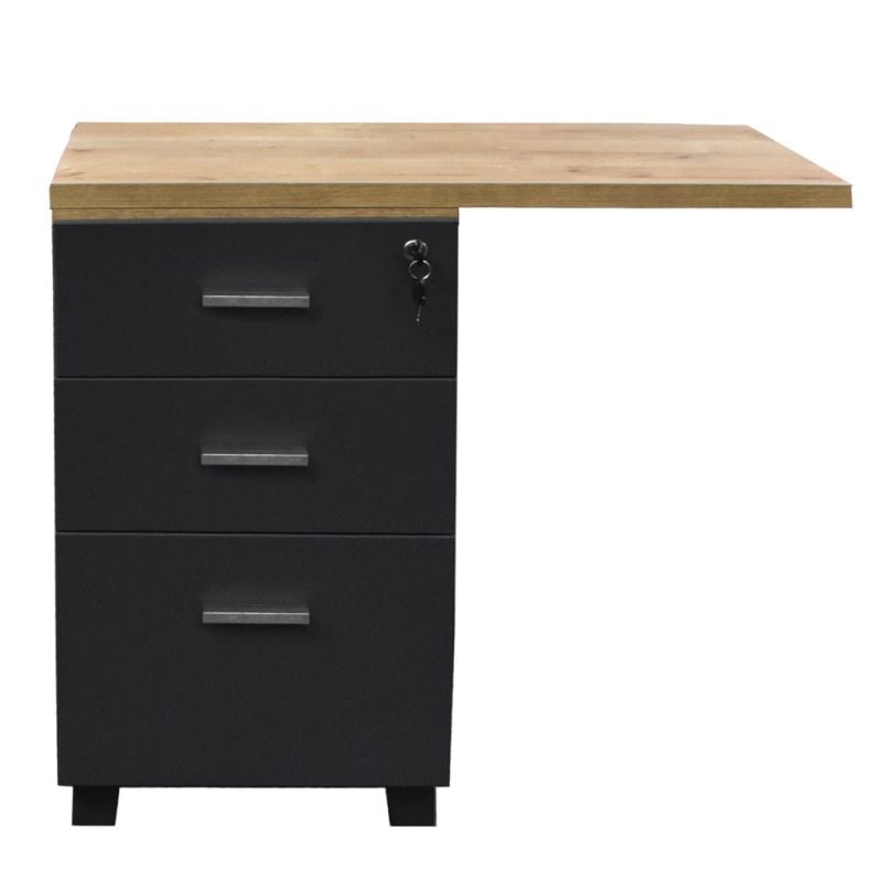 Komodinë tavoline zyre, Standart, 3 sirtarë, 1 me çelës, mel