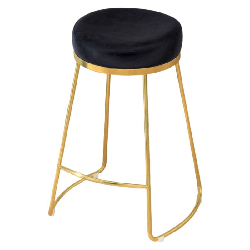 Bar stool, leg rest, metal frame, textile velvet upholstery,