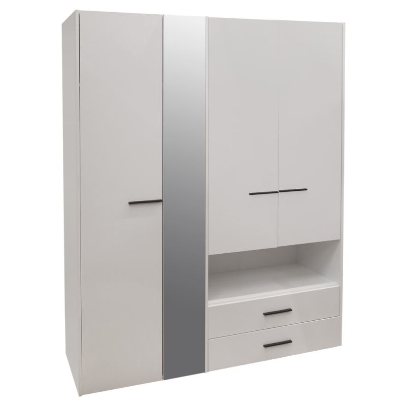 Dollap rrobash, Leon, 4F2FO SH, melaminë, e bardhë, 161x54xH