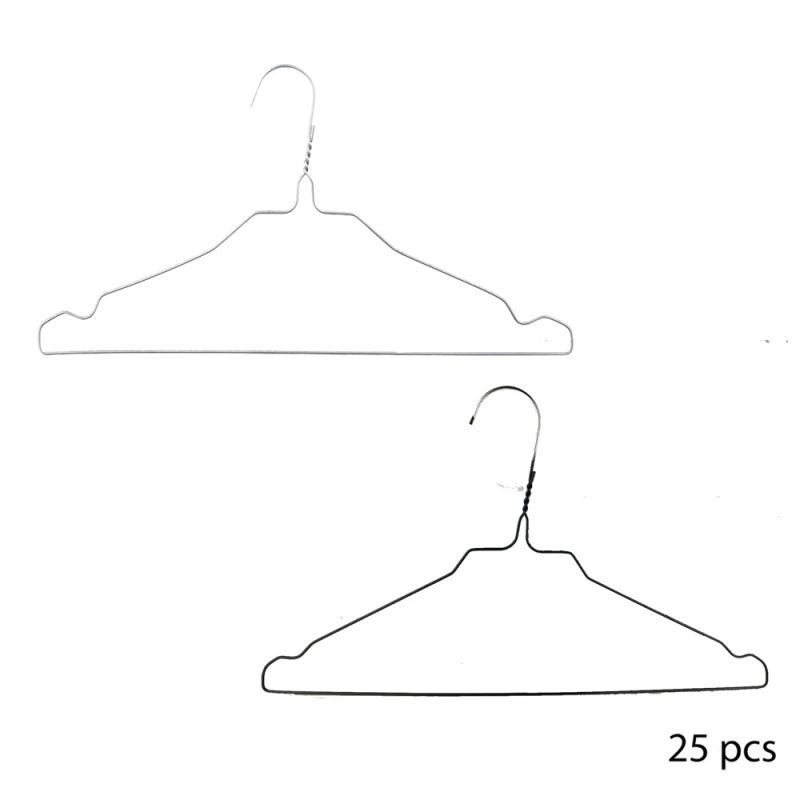 Varëse rrobash, Cintre, set 25 copë, metalike/e zezë, argjen