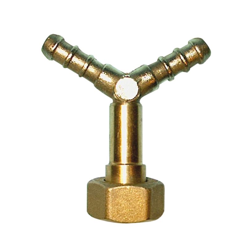 Gas connector (LPG) with nut, for cylinder, 2 outlets, bronz