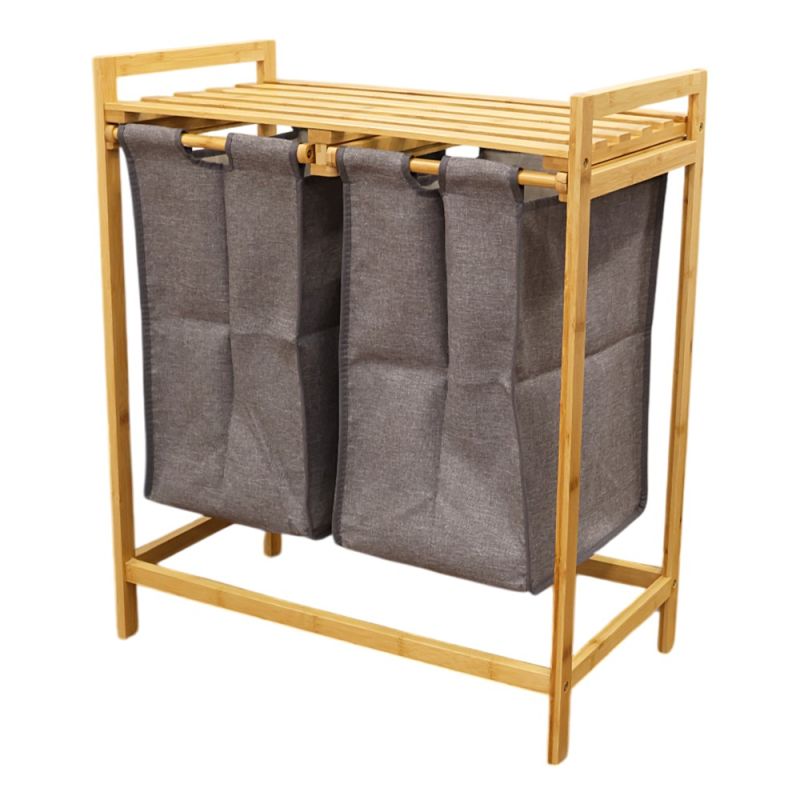 Kosh rrobash, Izuka,Bambu, Stof, Natyrale, Gri, 150 l, 80x80