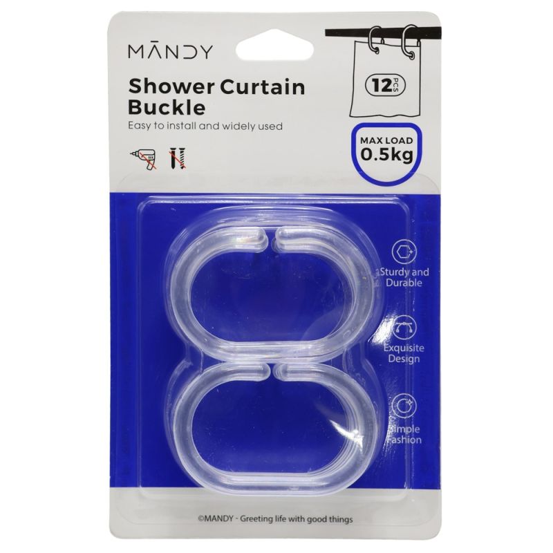 Shower curtain rings, plastic, white/clear,12 pcs | Megatek