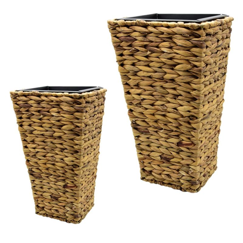 Vazo lulesh, set 2 copë, kashte dhe plastike, natyrale, 24x2