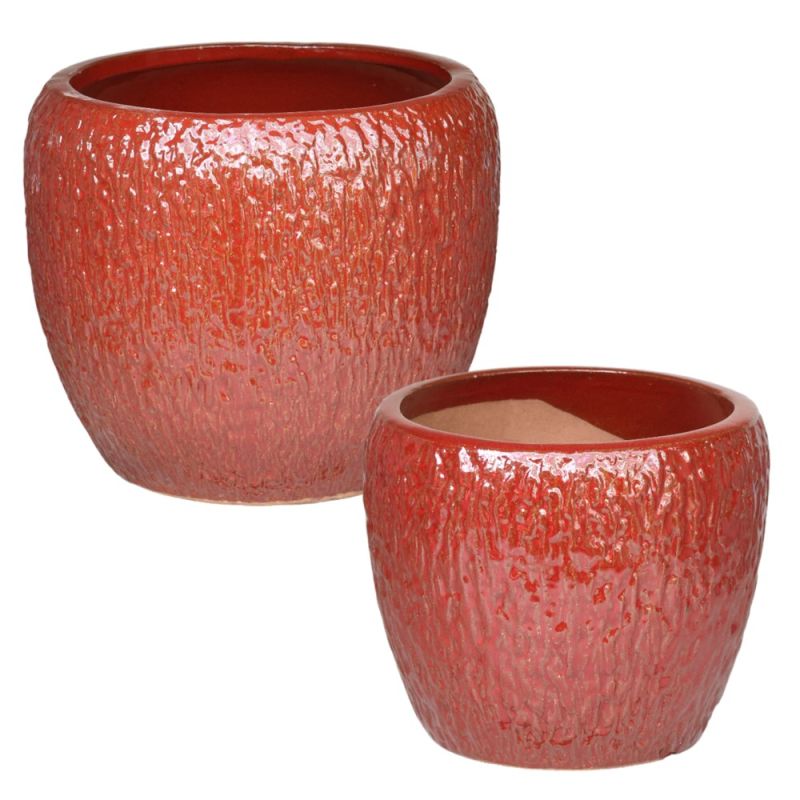 Flower pot, set 2 pieces, ceramic, red, 19x19x15.5 cm; 28.5x