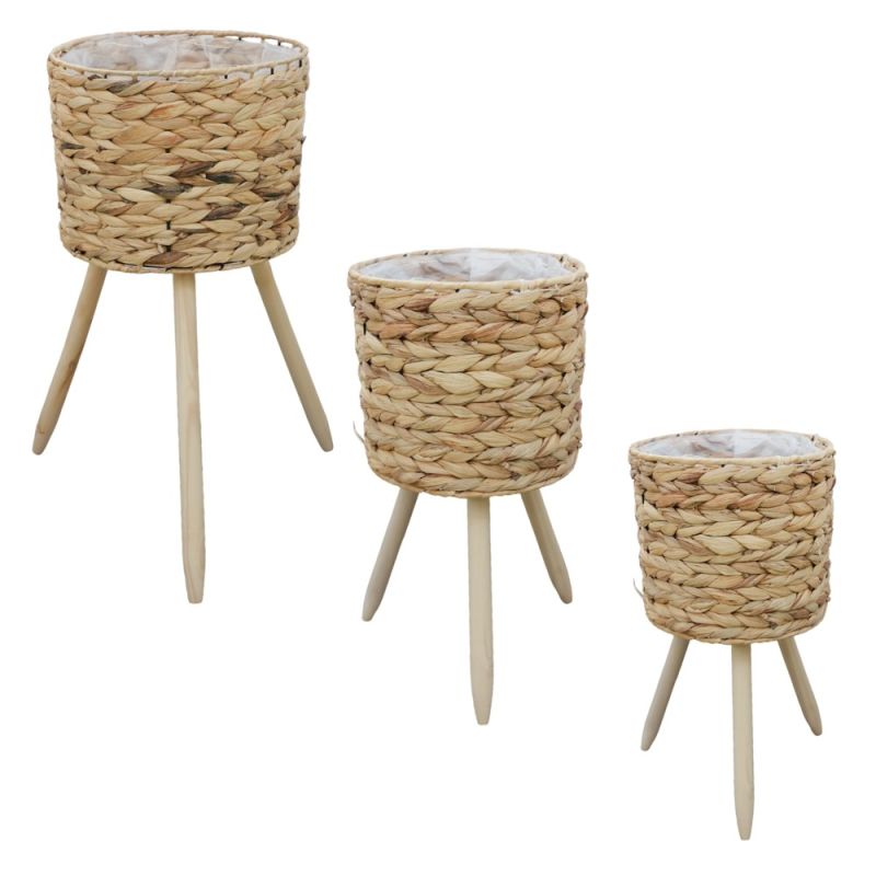 Vazo lulesh, set 3 copë, kashtë, natyrale, 20x18 cm; 25x20 c