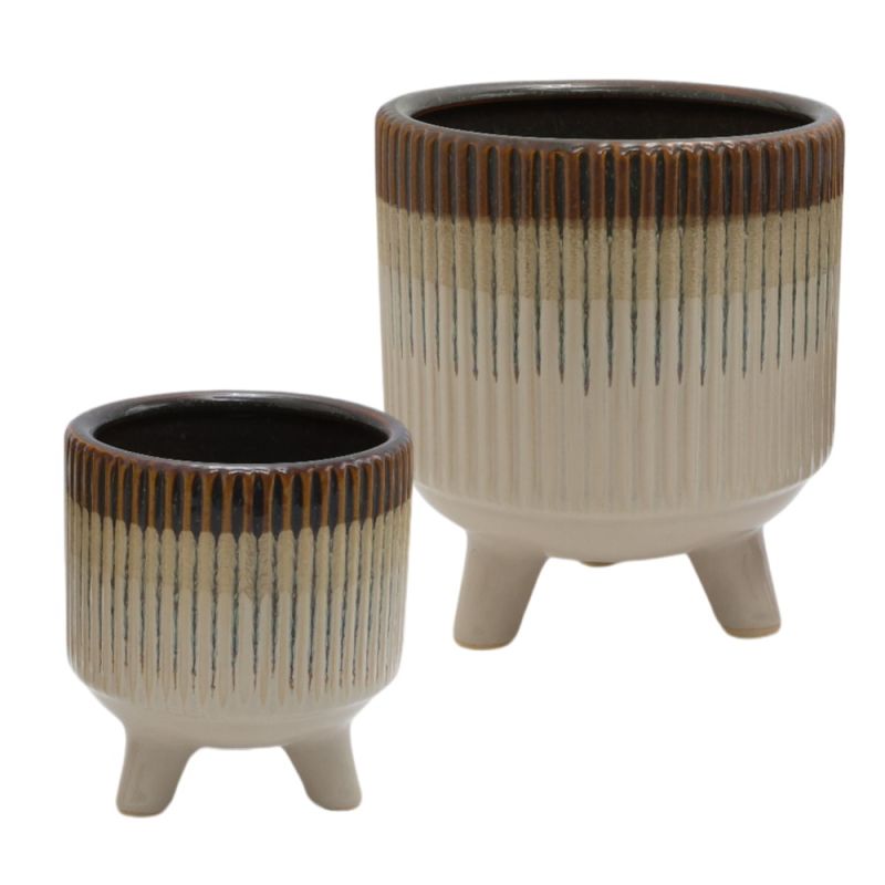Flower pot, set 2 pieces, ceramic, beige/brown | Megatek