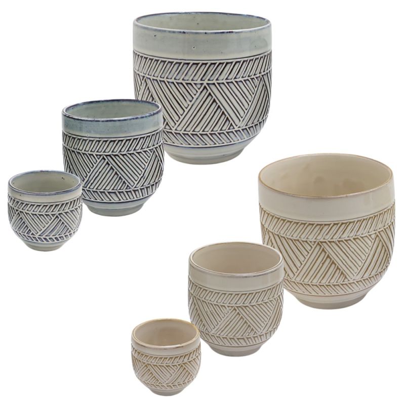Flower pot, set 3 pieces, ceramic, assorted | Megatek
