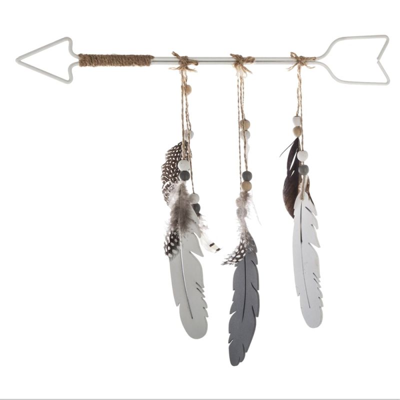 Decorative object, Feather, mdf/metal, beige, 40x0.5xH38 cm