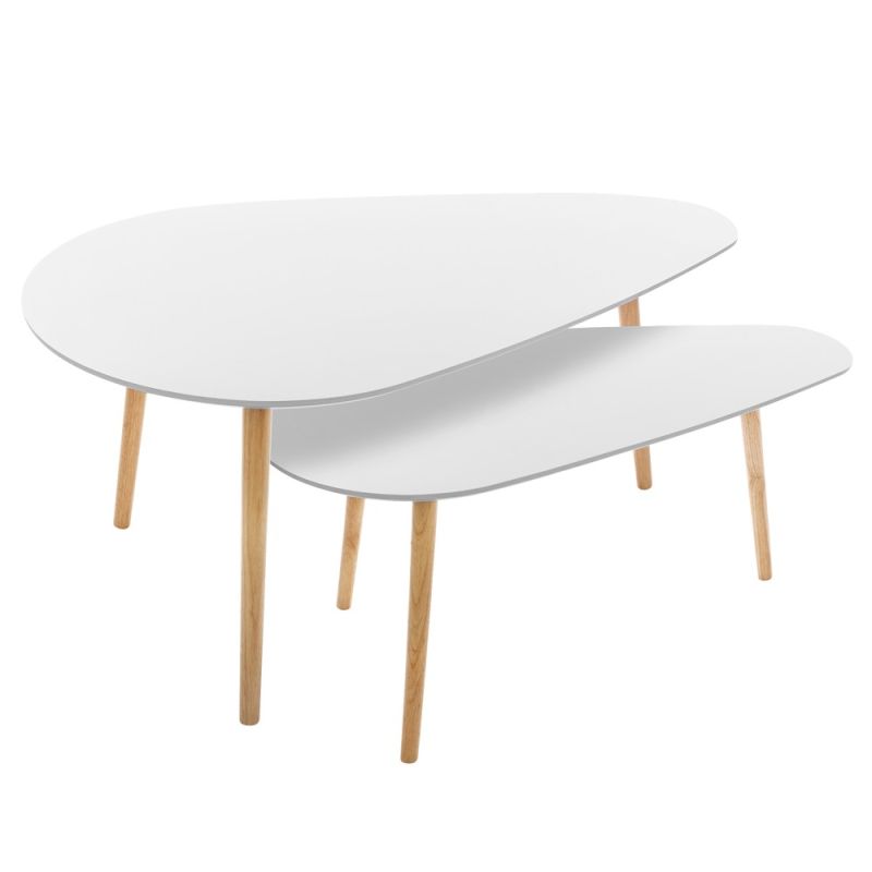 Tavolinë mesi, Mileo, set me 2 copë, syprinë Mdf, e bardhë/k