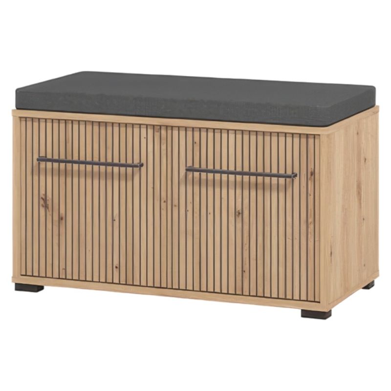 Shoe cabinet, Landes, with bench, melamine, natural oak/grey