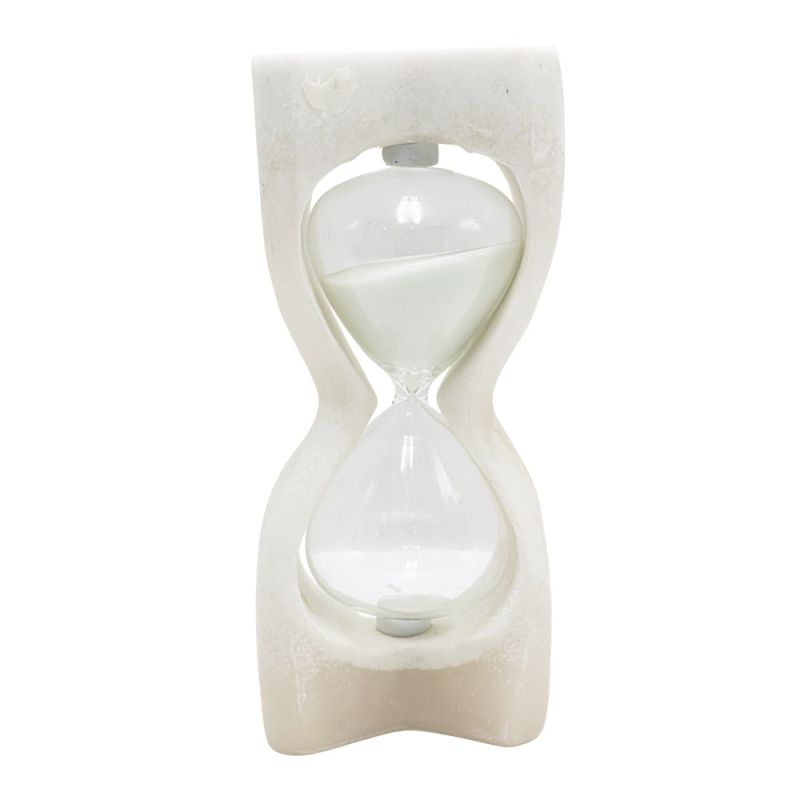 Sand timer, glass and resin, white, 10x7xH23 cm | Megatek