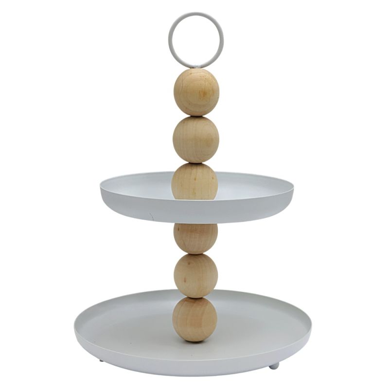 Objekt dekorues, stendë, metalike/dru, e bardhë, 30xH29 cm