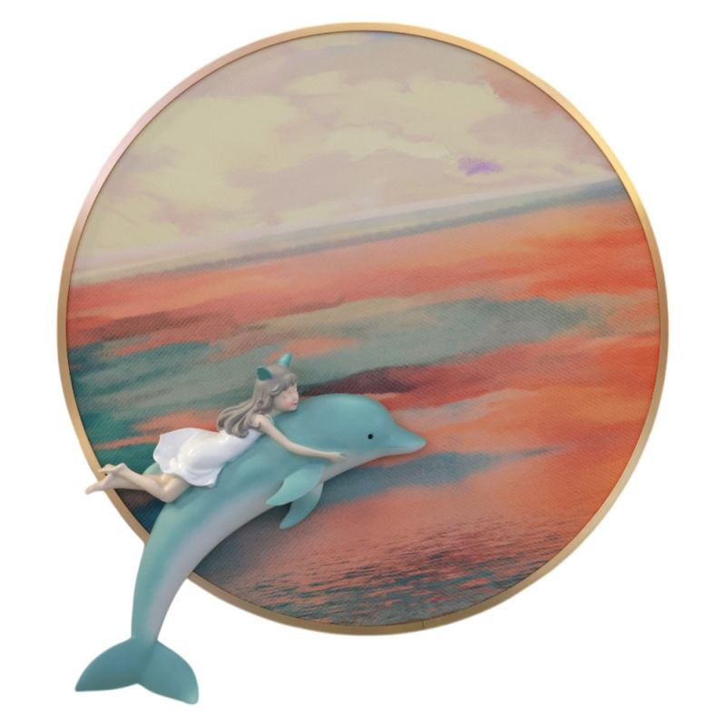 Printed picture ''Dolphin'', kornizë MDF, colorful, Ø60 cm