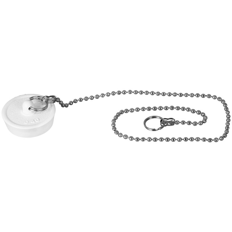 Sink plug with chain, ELIPLAST, rubber and metal, white, Ø4