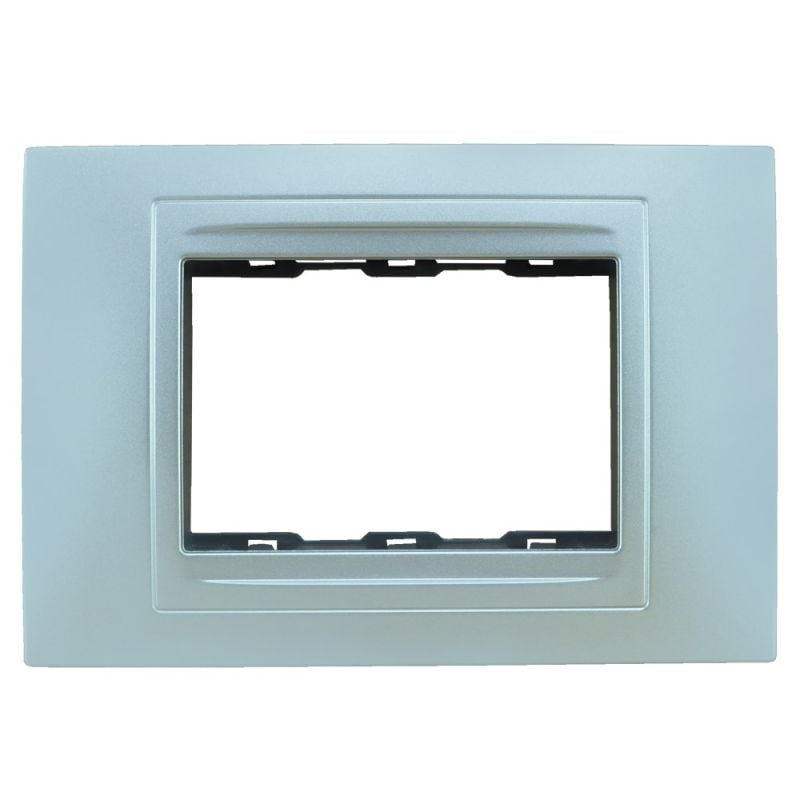 Three gang frame plus frontplate Titanium colour | Megatek