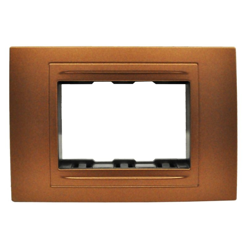 Three gang frame plus frontplate Antique BRASS colour | Mega