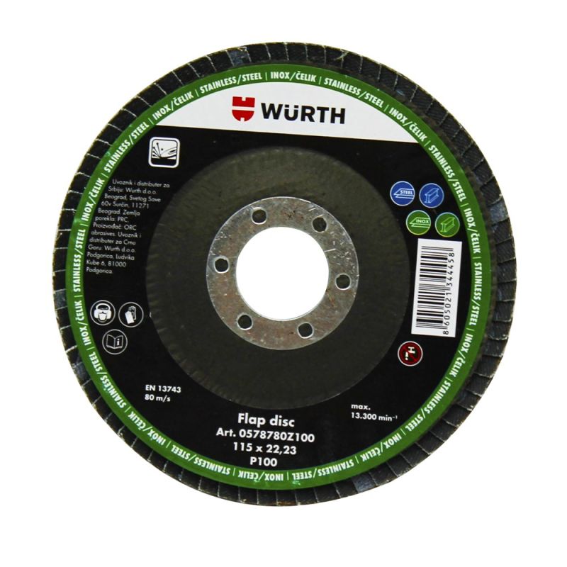 Flap wheel, Wurth, 115x22 mm, Grit 100 | Megatek