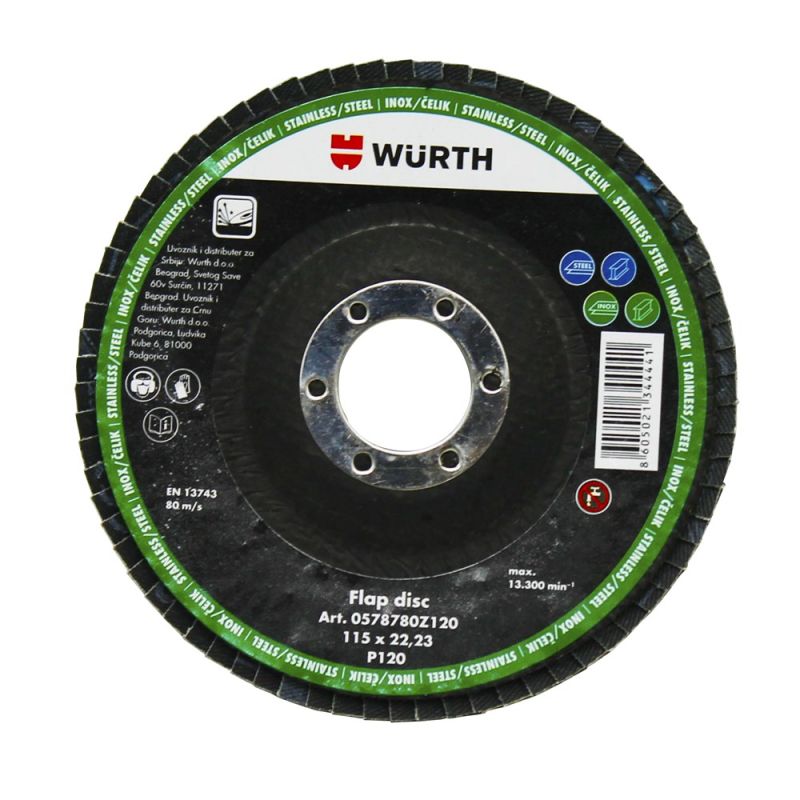 Flap wheel, Wurth, 115x22 mm, Grit 120 | Megatek