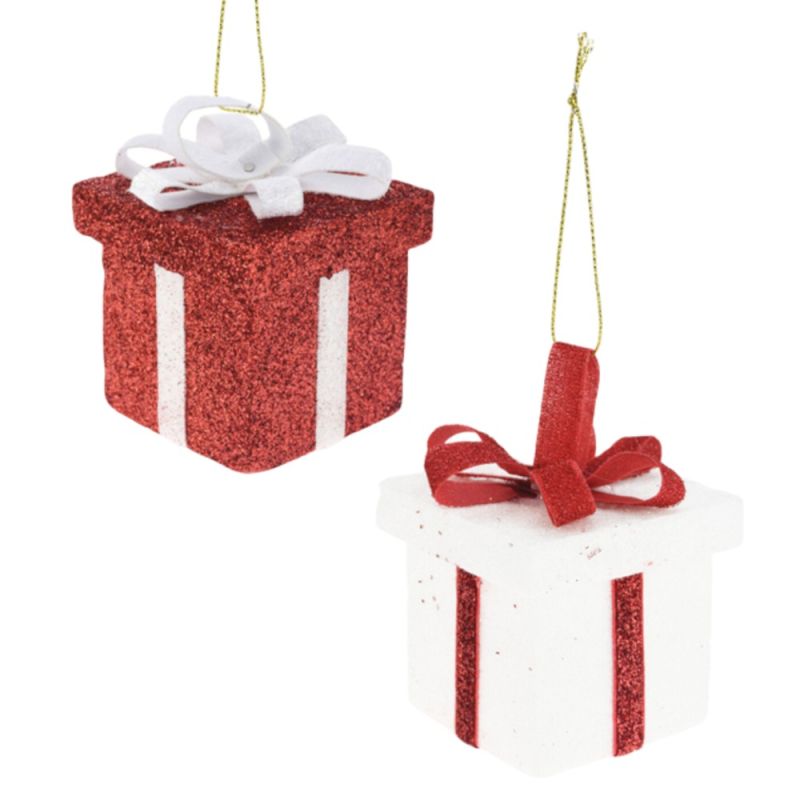 Hanging decorative object, gift box, plastic, red and white