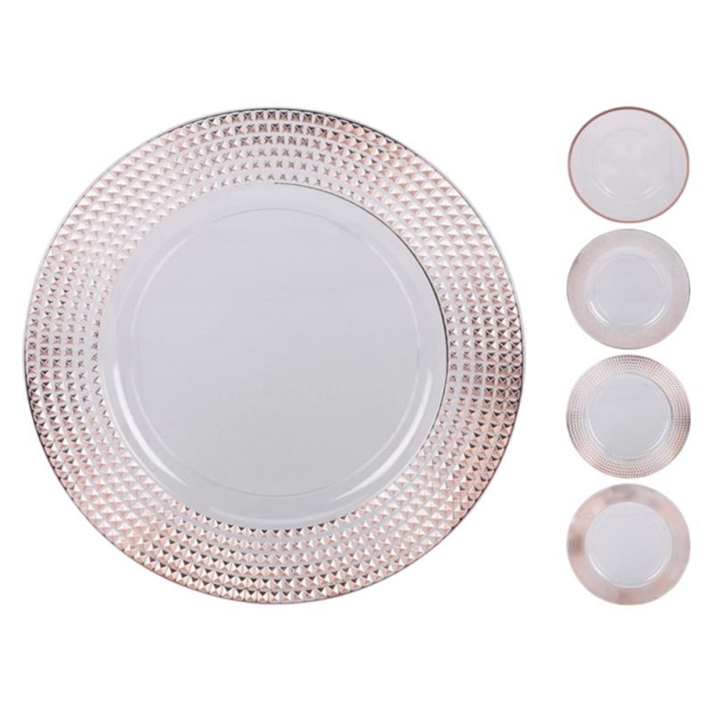 Decorative serving plate, polystyrene, white color with rose