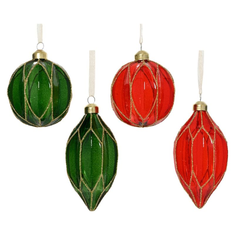 Hanging decorative object, glass, green and red, D8 cm | Meg
