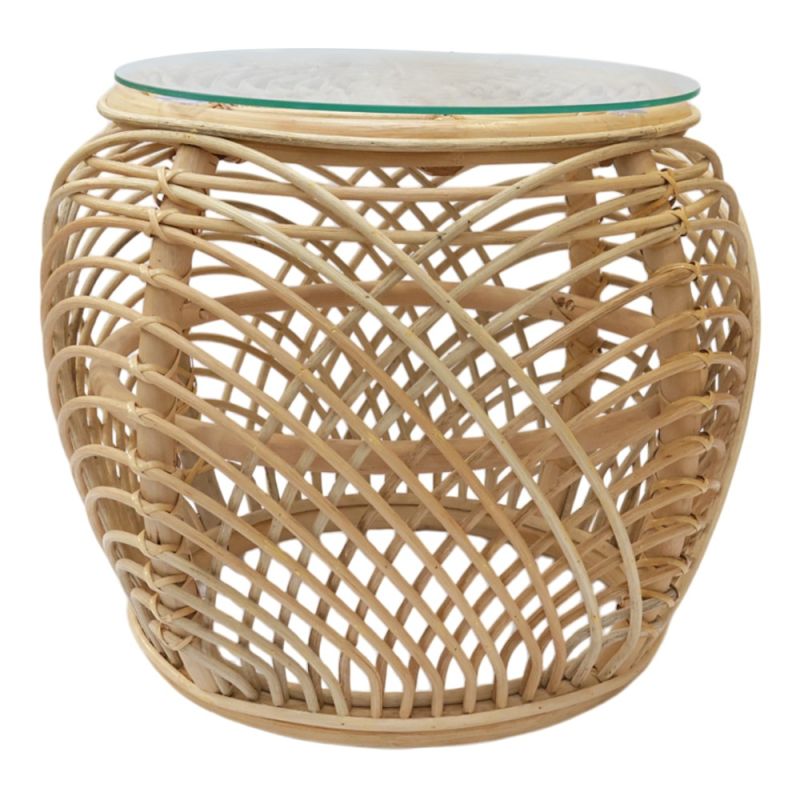 Circular coffee table, Acro, rattan, tempered glass, natural