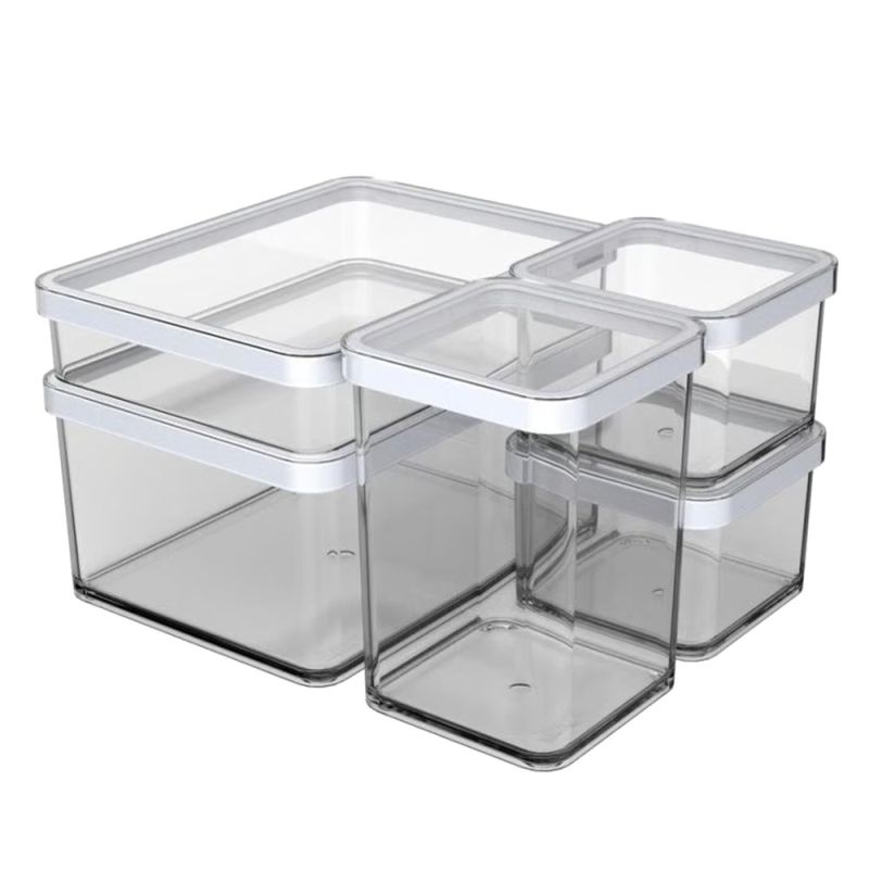 Storage box set (5 pieces), plastic, transparent/white, 1x2.