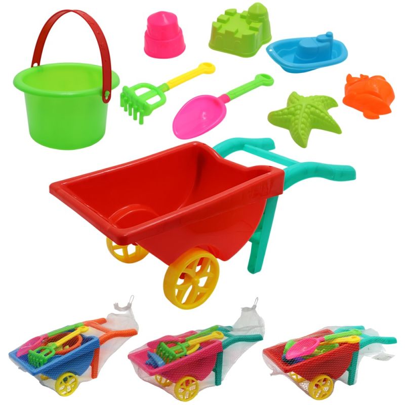Children's beach toys, carts + buckets + various shovels | M