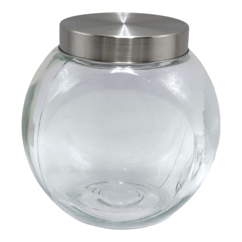 Hermetic jar with bend, glass/metalic, transparent/gri, 2.5
