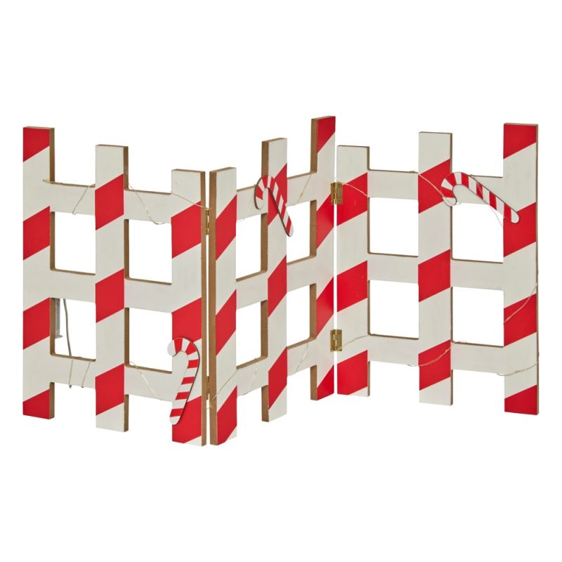 Christmas decorative fence, mdf, red and white color, L. 66