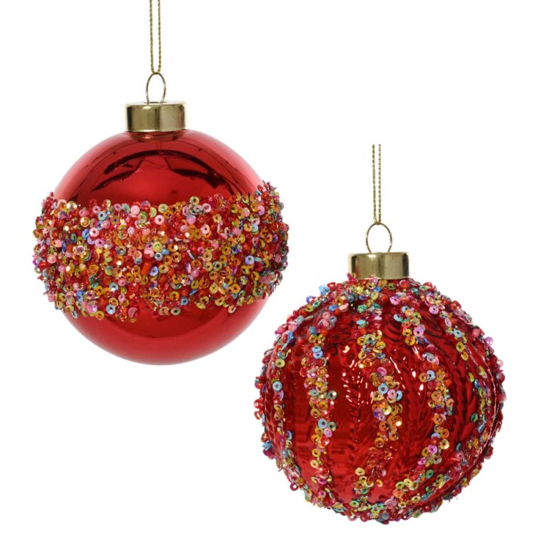 Decorative sphere, glass, red color with glitter, D8 cm | Me