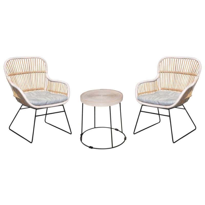 Set NATURA RELAX, table+2 armchairs, metallic/rattan weaving