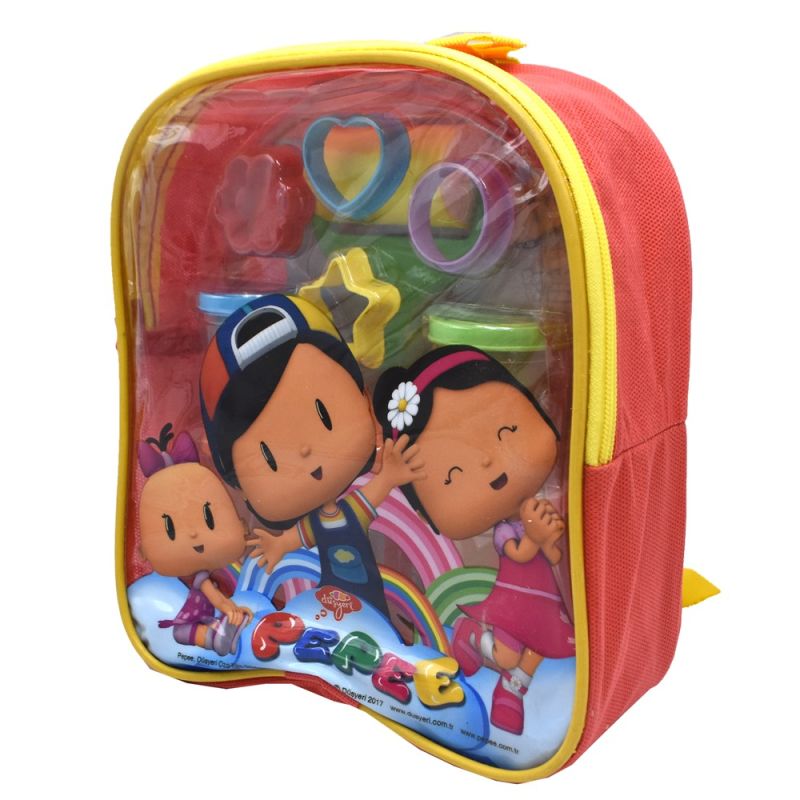 Backpack and play dough for children, plastic and plasticine