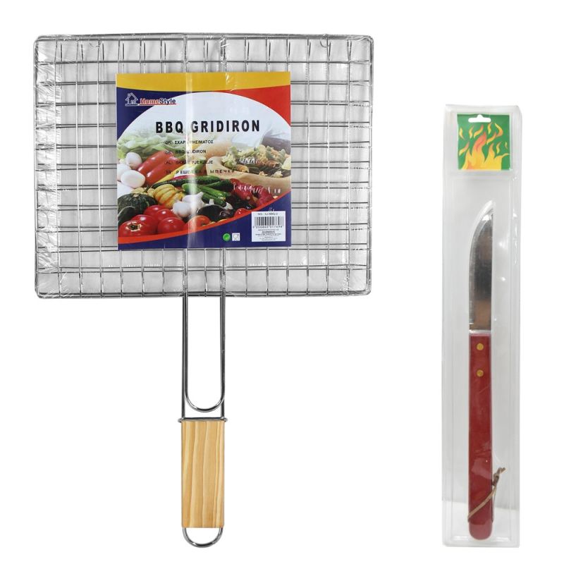 Grill with handle and knife set, stainless steel, 36.5x28x56