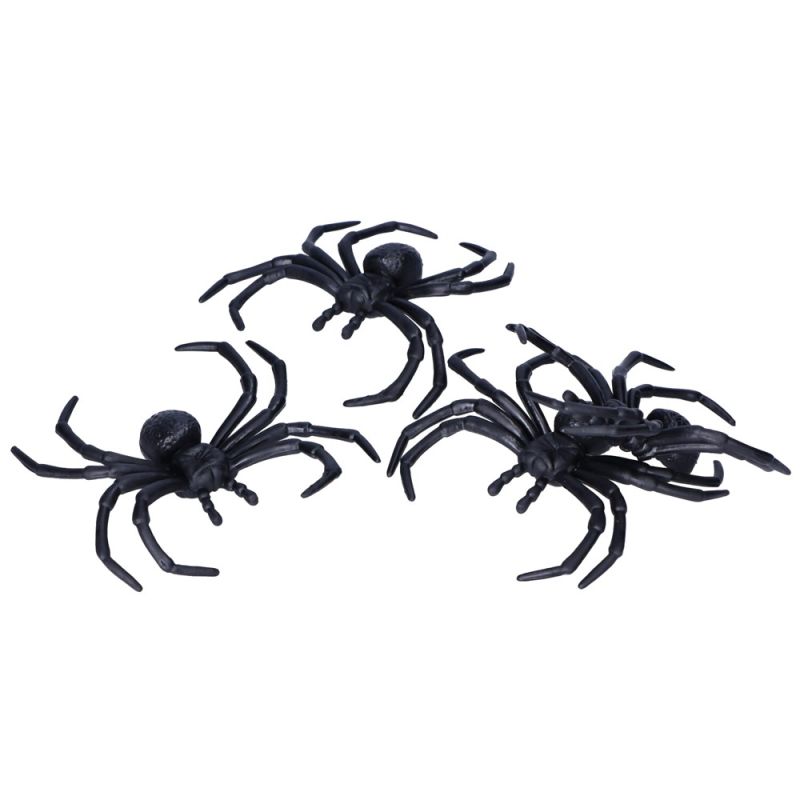 Set of decorative spiders for Halloween, PVC, 8 cm, black, 4