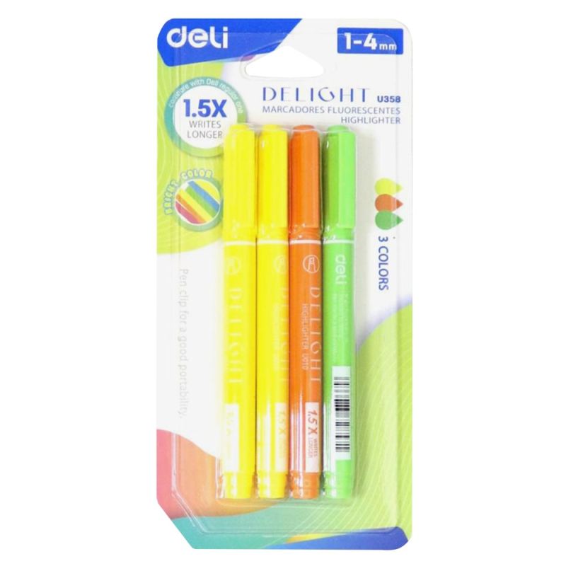 Highlighter, Deli, mixed, 4mm, 4 pieces | Megatek