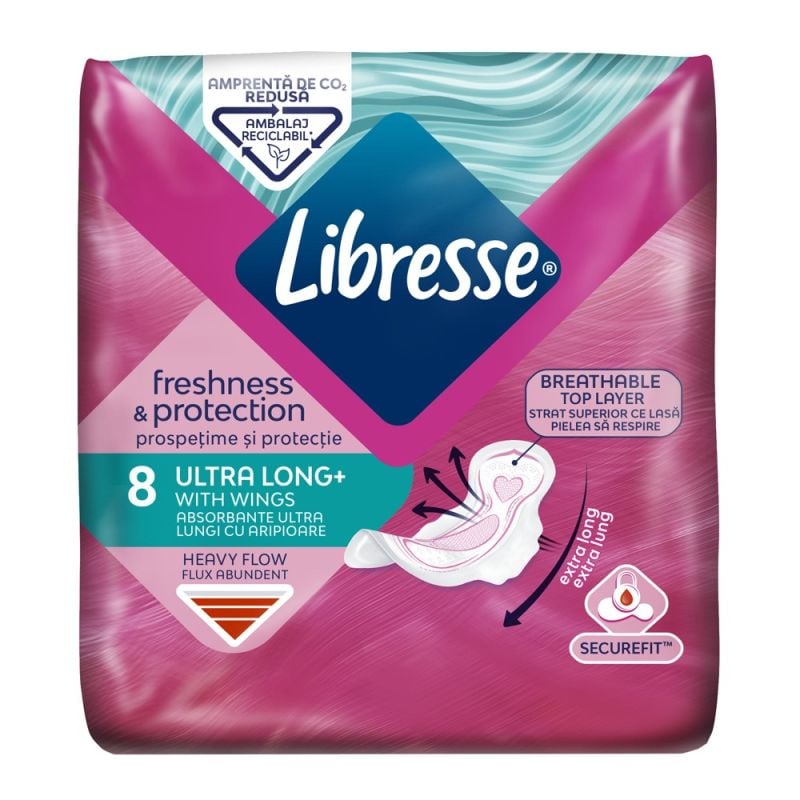 Hygienic napkins, Libresse, Ultra Plus, cotton, 8 pieces | M
