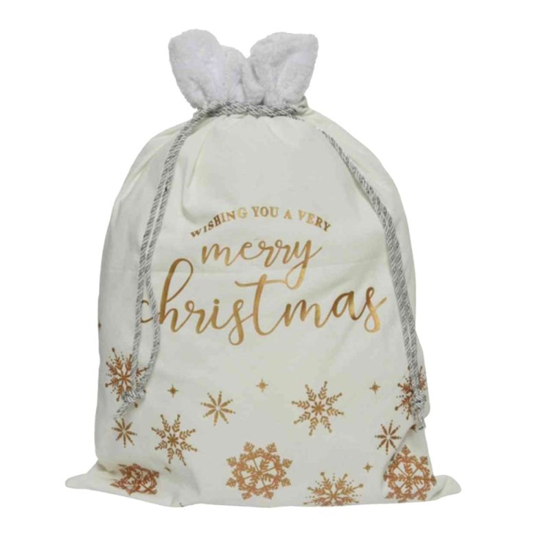 Gift bag, Christmas, polyester, 70 cm, white with golden pat